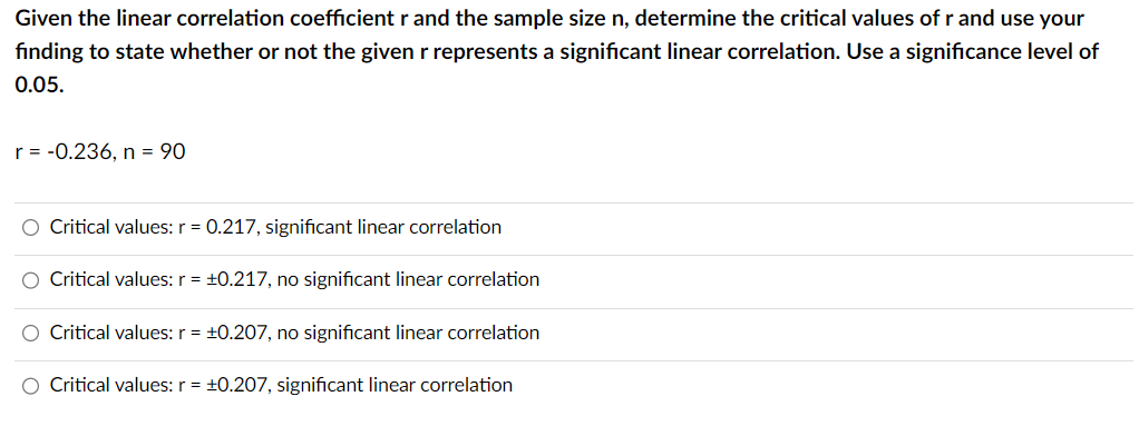 Solved Given the linear correlation coefficient r and | Chegg.com