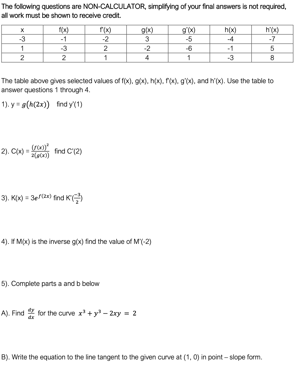 The Following Questions Are Non Calculator