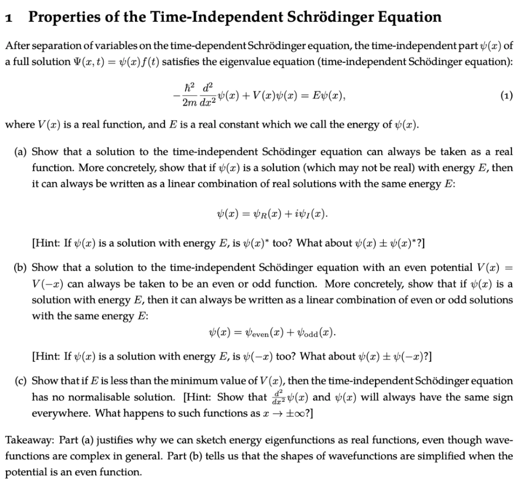 Solved Properties of the Time-Independent Schrödinger | Chegg.com
