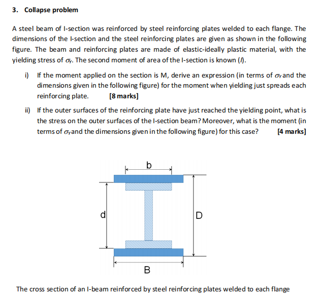 Solved 3. Collapse problem A steel beam of l-section was | Chegg.com