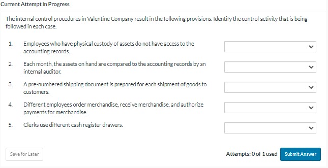 Solved The internal control procedures in Valentine Company | Chegg.com