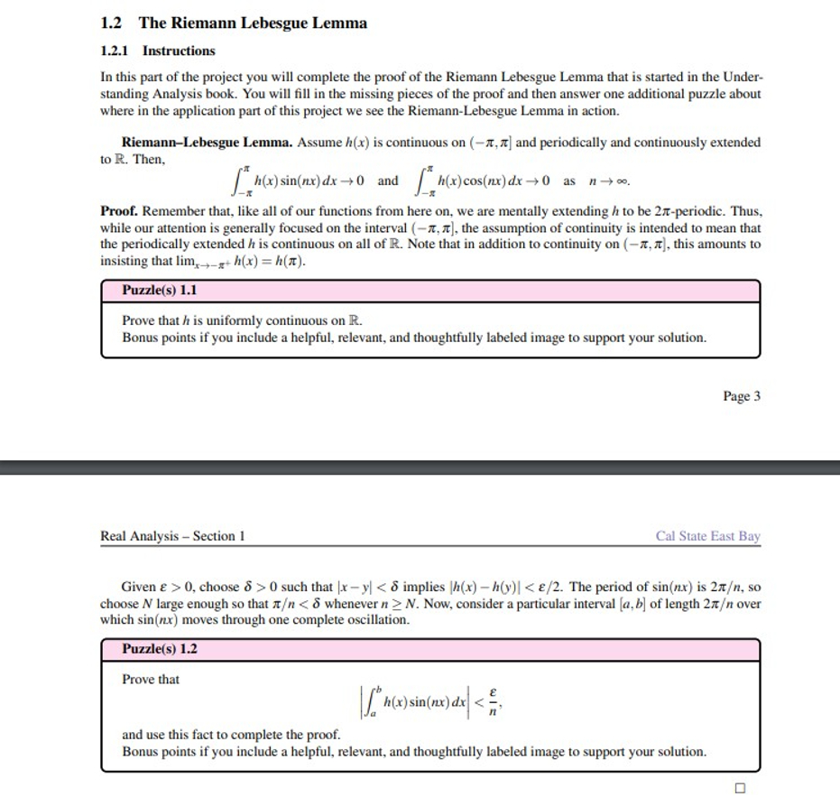 Solved 1.2 ﻿The Riemann Lebesgue Lemma1.2.1 ﻿InstructionsIn | Chegg.com