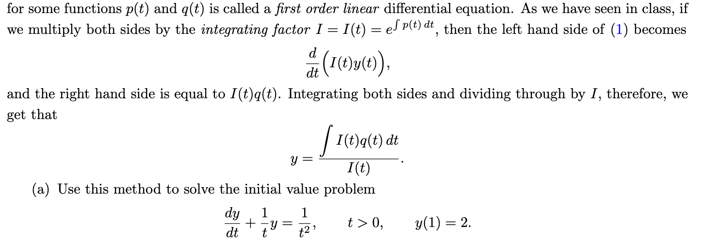 Solved for some functions p(t) and q(t) is called a first | Chegg.com