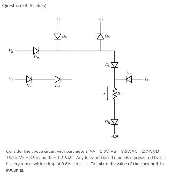 Solved Question 54 (5 points) Vc VD VDC ADD VB A DB DG DE VA | Chegg.com