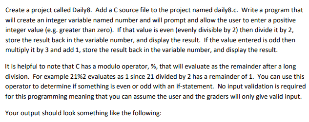 Solved Create A Project Called Daily8 Add A C Source File