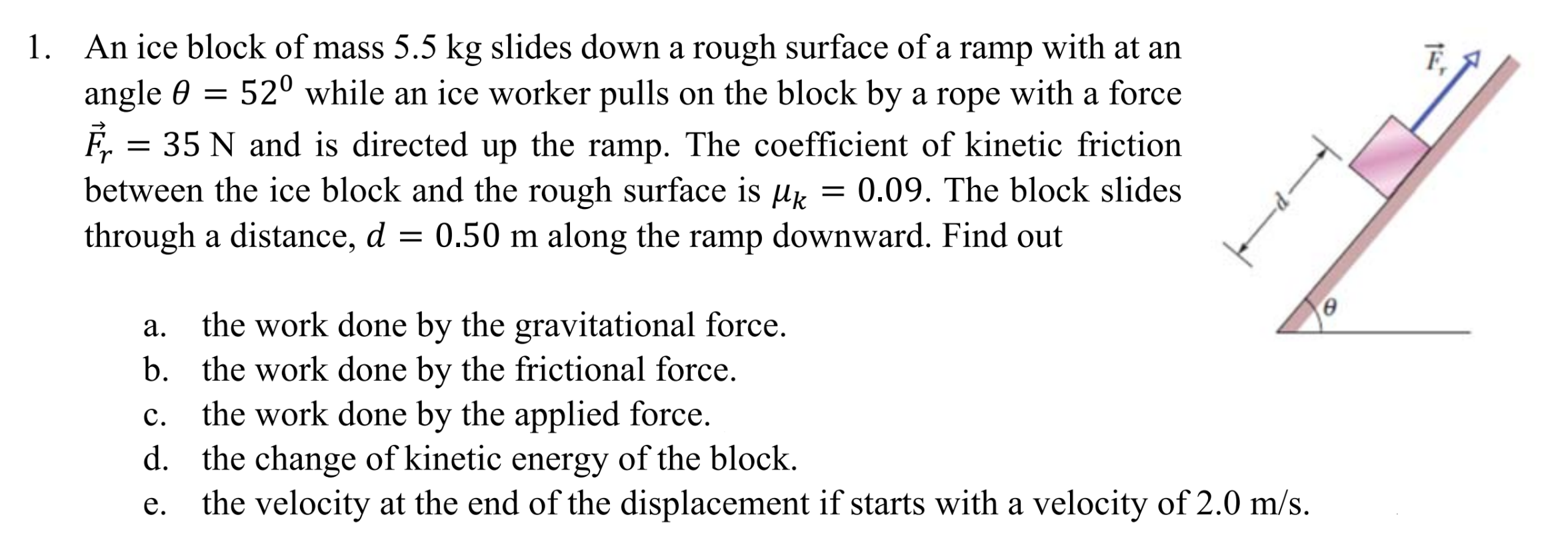 Solved An ice block of mass 5.5 ﻿kg slides down a rough | Chegg.com