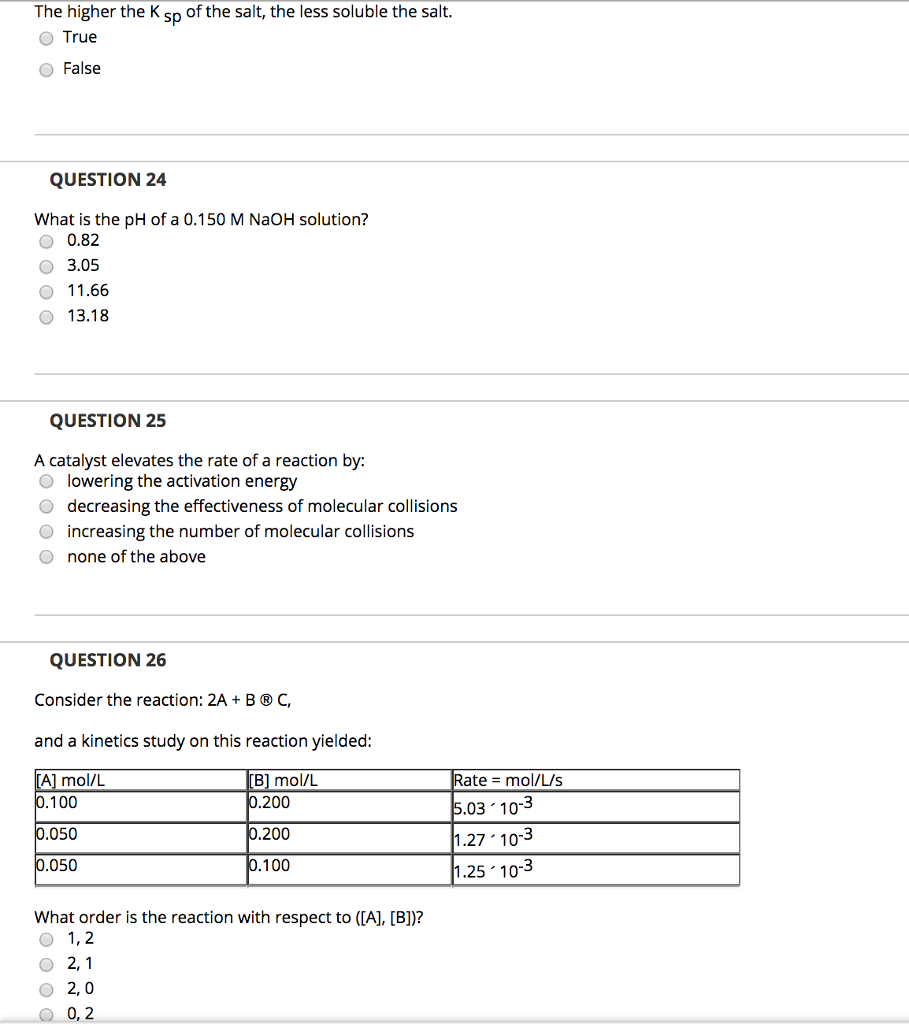 Solved The higher the K sp of the salt, the less soluble the | Chegg.com