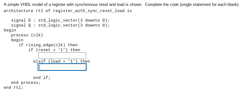 Solved A simple VHDL model of a register with synchronous | Chegg.com