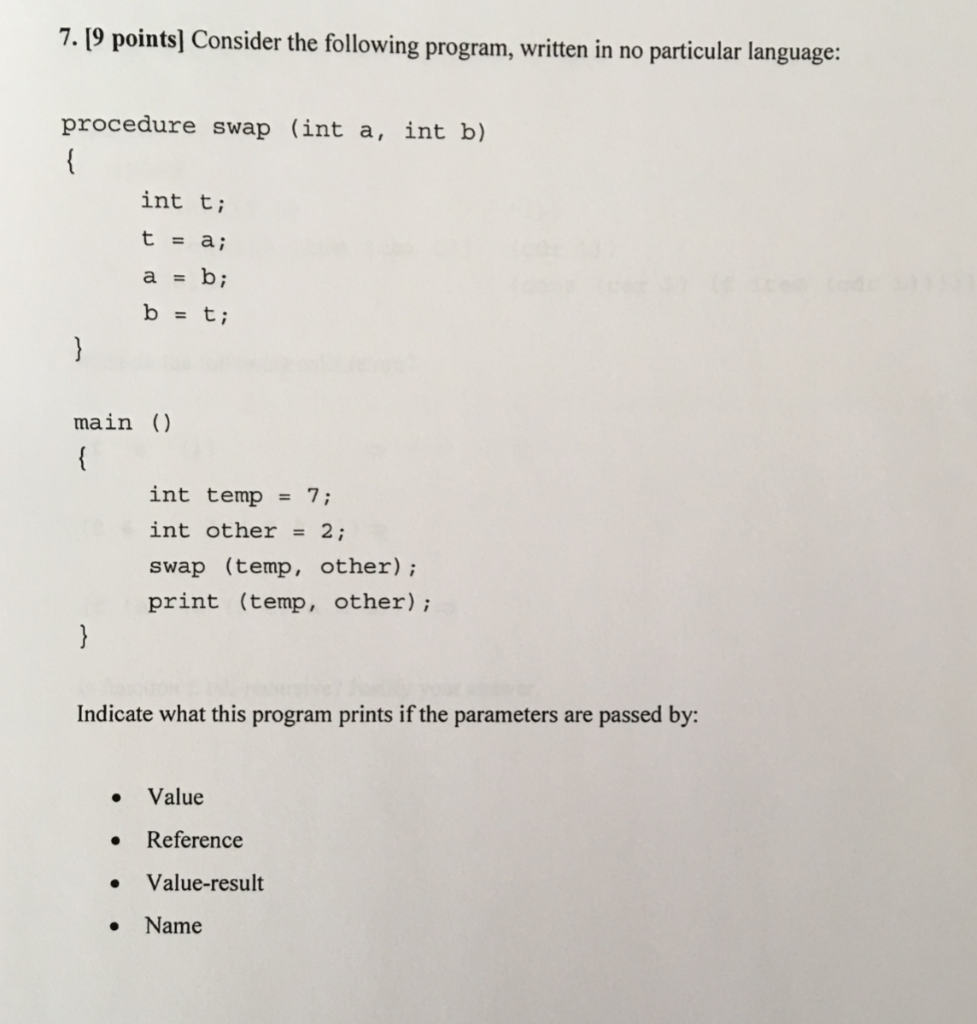 Solved 7. [9 points] Consider the following program, written | Chegg.com