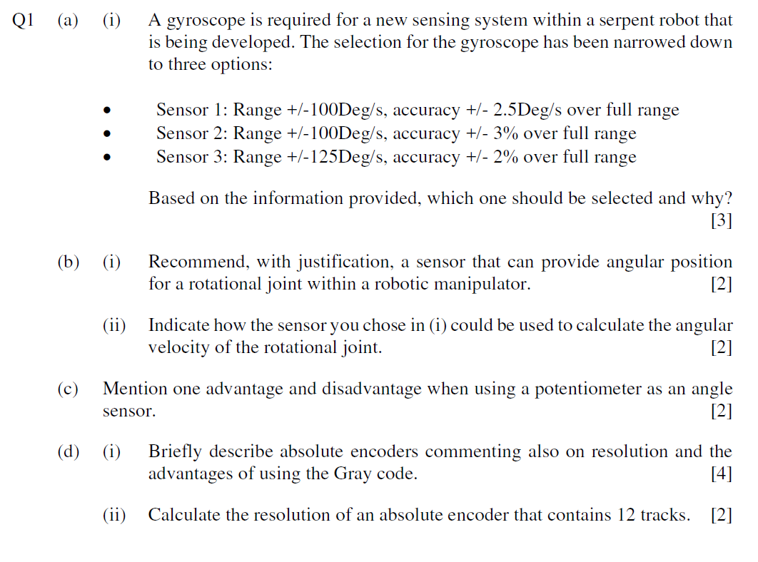 Solved 1 (a) (i) A gyroscope is required for a new sensing | Chegg.com