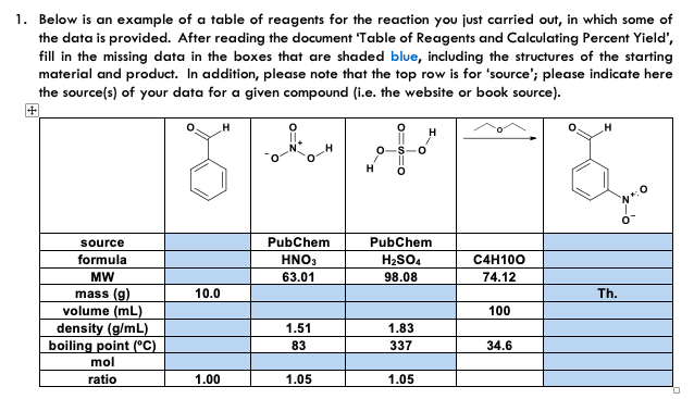 Solved 1. Below is an example of a table of reagents for the | Chegg.com