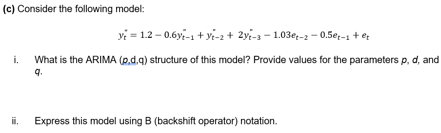 Solved (c) Consider the following model: | Chegg.com