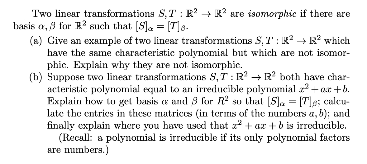 Solved Two Linear Transformations S T R2 R2 Are