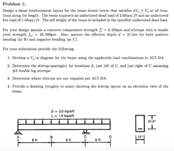 Problem 1: Design a shear reinforcement layout for | Chegg.com