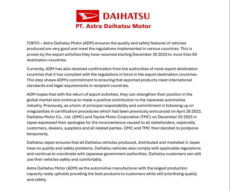 Solved TOKYO - ﻿Astra Daihatsu Motor (ADM) ﻿ensures the | Chegg.com