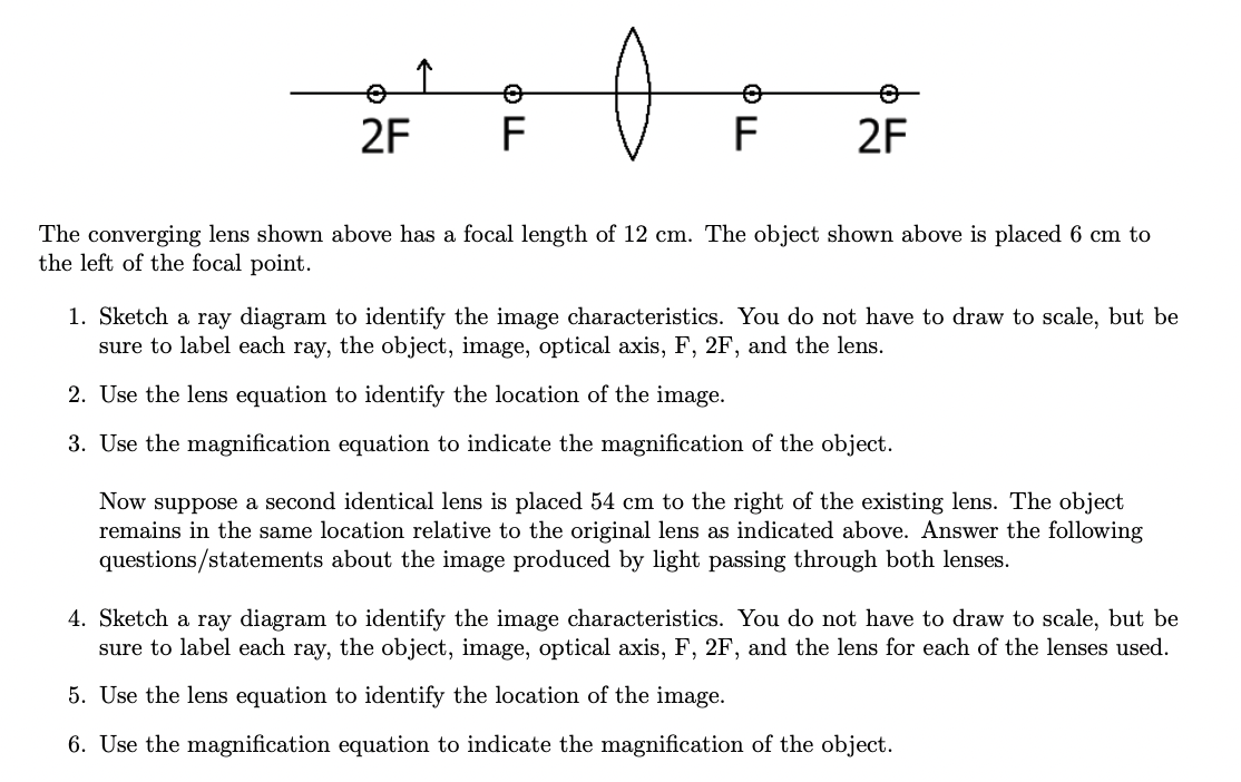 Solved © 2F TO F F 2F The converging lens shown above has a | Chegg.com