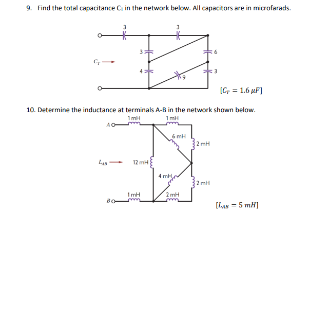 Solved 9. Find the total capacitance CT in the network | Chegg.com