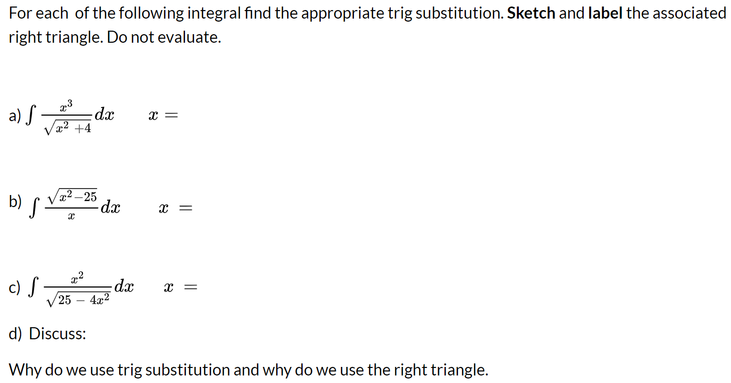 Solved For each of the following integral find the | Chegg.com