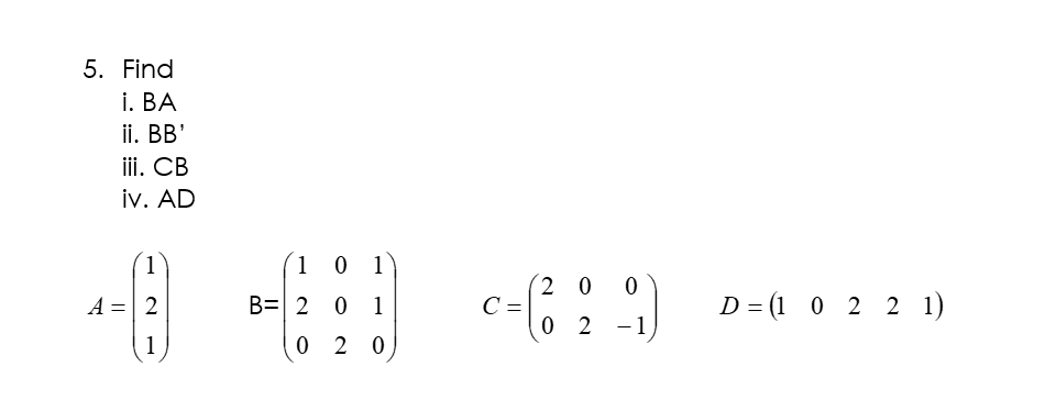 Solved 5. Find i. BA ii. BB′ iii. CB iv. AD | Chegg.com