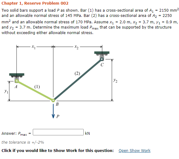 Solved Two solid bars support a load P as shown. Bar (1) has | Chegg.com