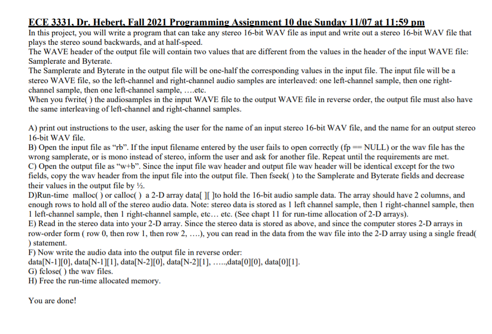ECE 3331, Dr. Hebert, Fall 2021 Programming | Chegg.com