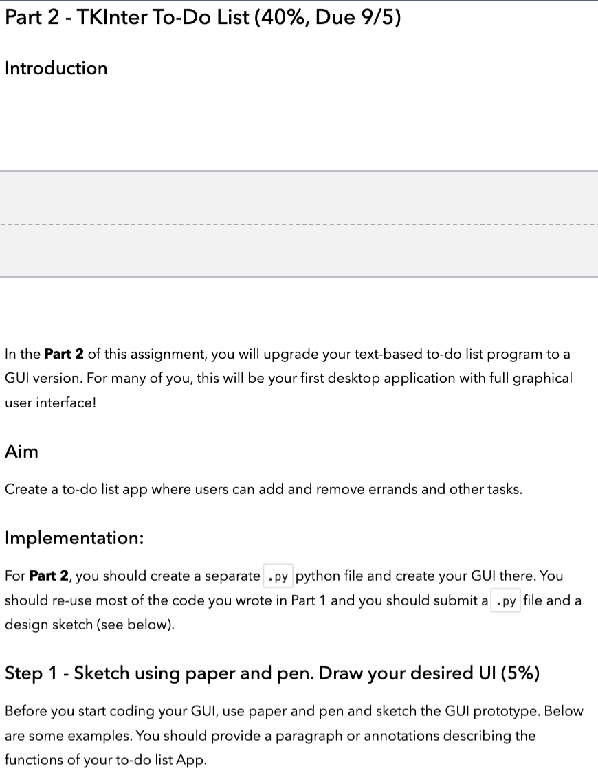 Solved Part 2 - TKInter To-Do List (40%, Due 9/5) | Chegg.com