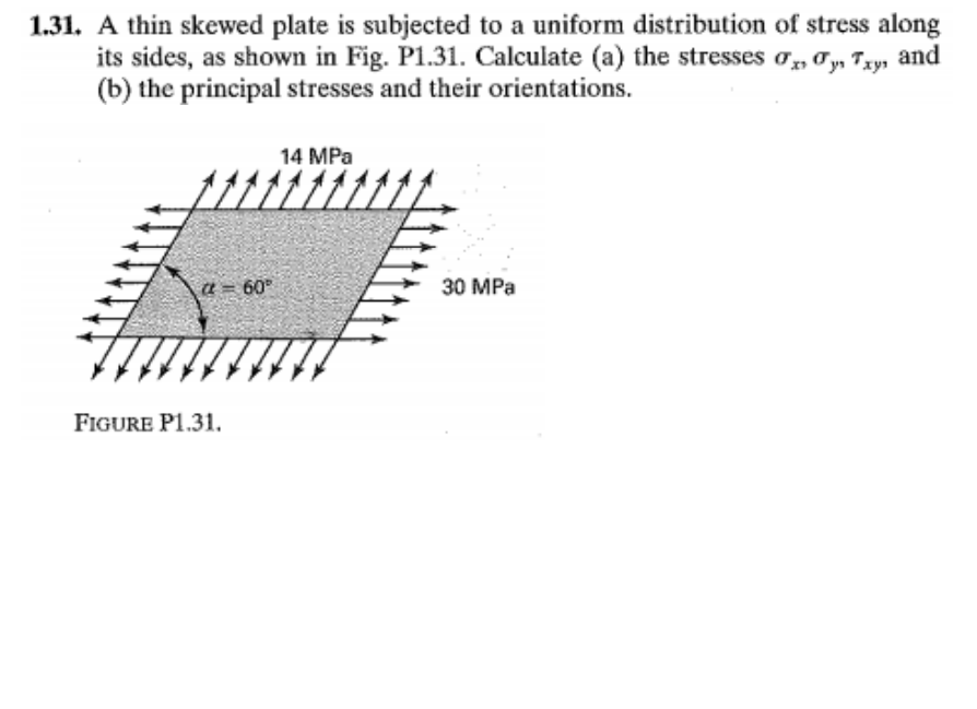 Solved 1.31. A thin skewed plate is subjected to a uniform | Chegg.com
