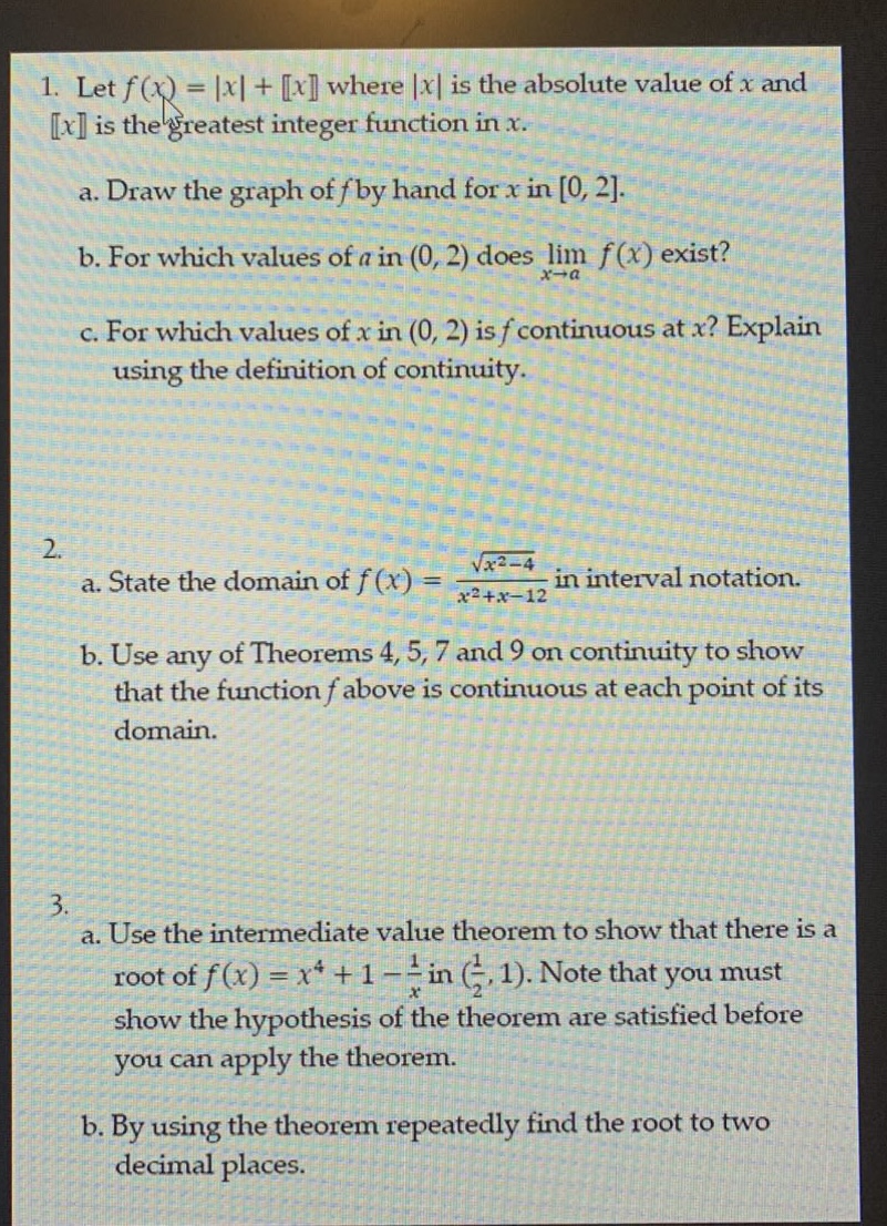 Solved 1. Let f(x)=∣x∣+[[x]] where ∣x∣ is the absolute value | Chegg.com
