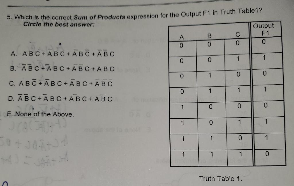 Solved 5. Which is the correct Sum of Products expression | Chegg.com