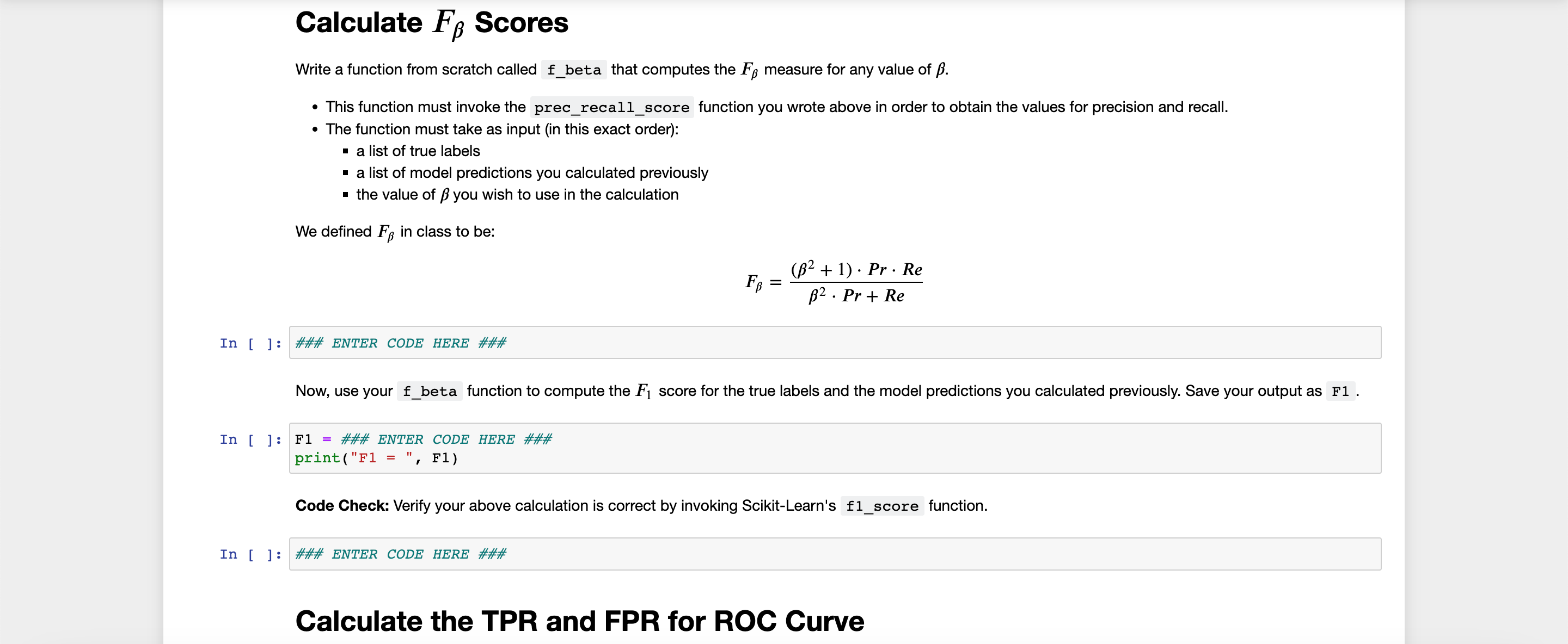 Solved Calculate \\( F_{\\beta} \\) Scores Write a function | Chegg.com