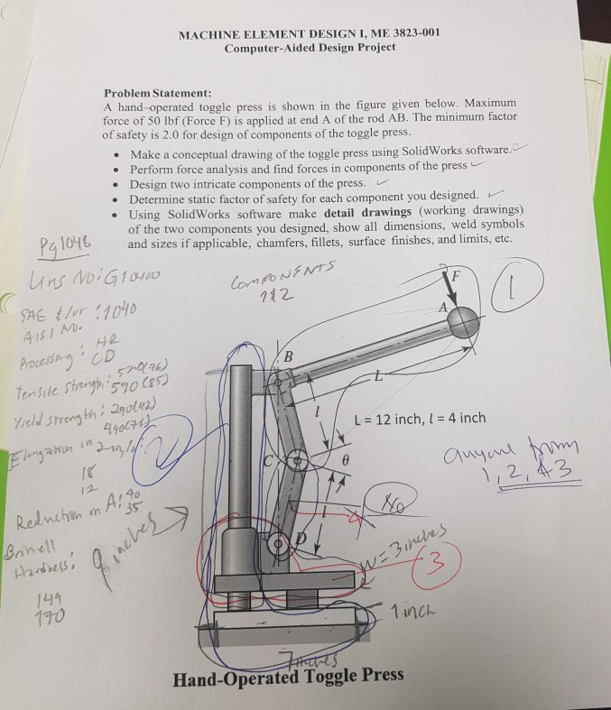 MACHINE ELEMENT DESIGN I, ME 3823-001 Computer-Aided | Chegg.com