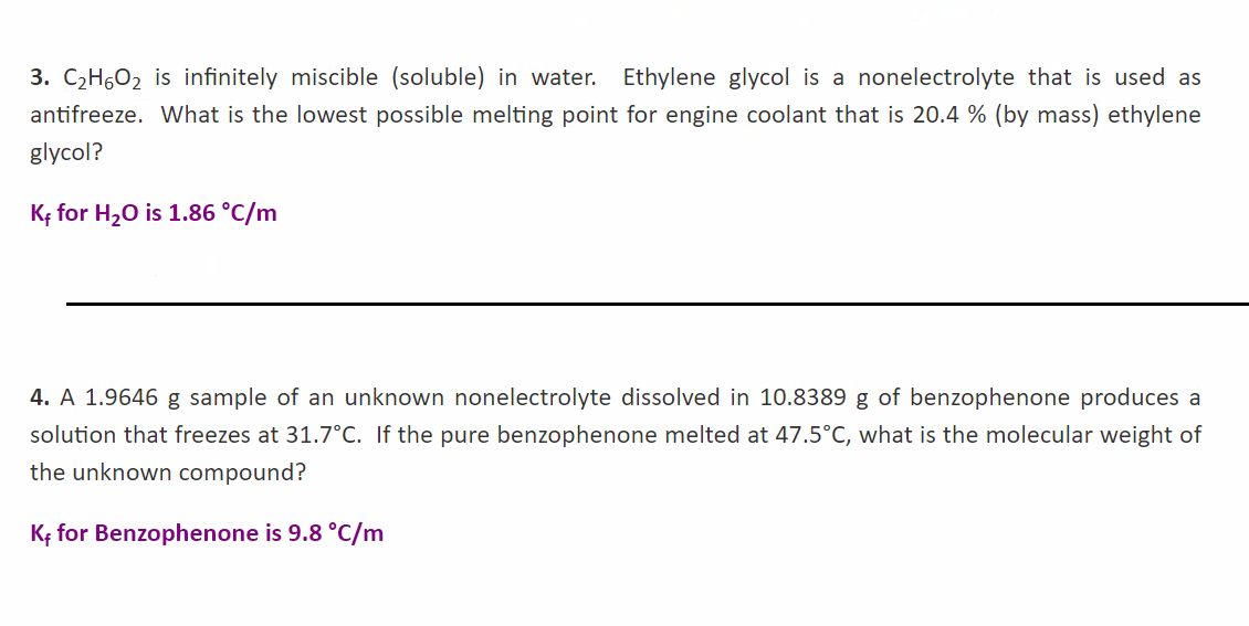 Solved 3. C2H6O2 is infinitely miscible (soluble) in water. | Chegg.com