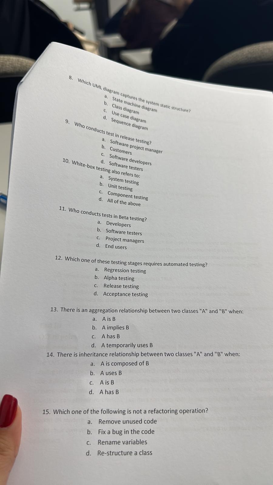 Solved 8. Which UML diagram captures the system static | Chegg.com