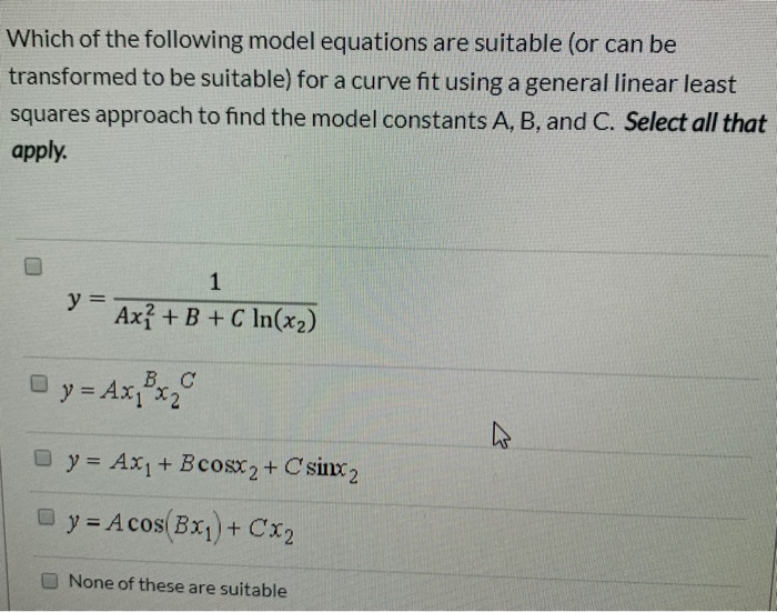 Solved Which of the following model equations are suitable | Chegg.com