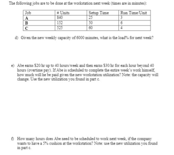 Solved The following jobs are to be done at the workstation | Chegg.com
