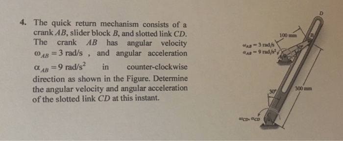 Solved 4. The quick return mechanism consists of a crank AB, | Chegg.com