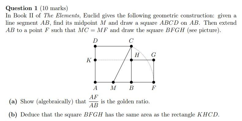 Solved Question 1 (10 marks) In Book II of The Elements, | Chegg.com