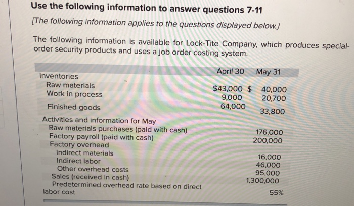 Solved Use the following information to answer questions | Chegg.com