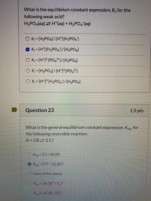 Solved What is the equilibrium constant expression, K, for | Chegg.com