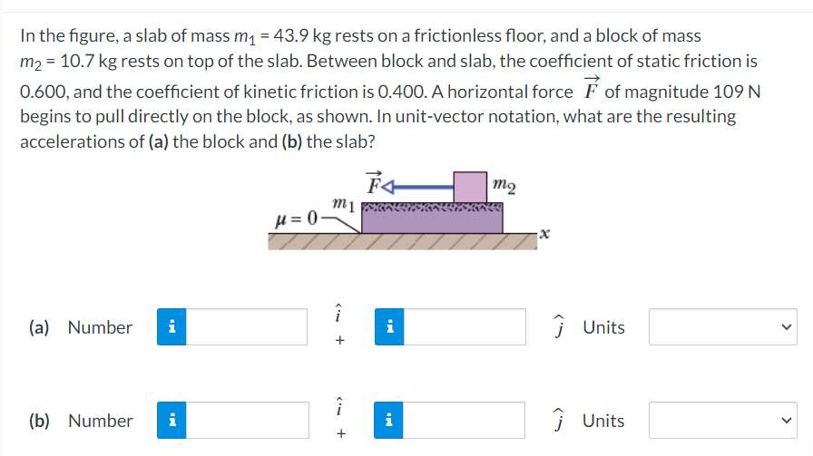 Solved In the figure, a slab of mass m1=43.9 kg rests on a | Chegg.com