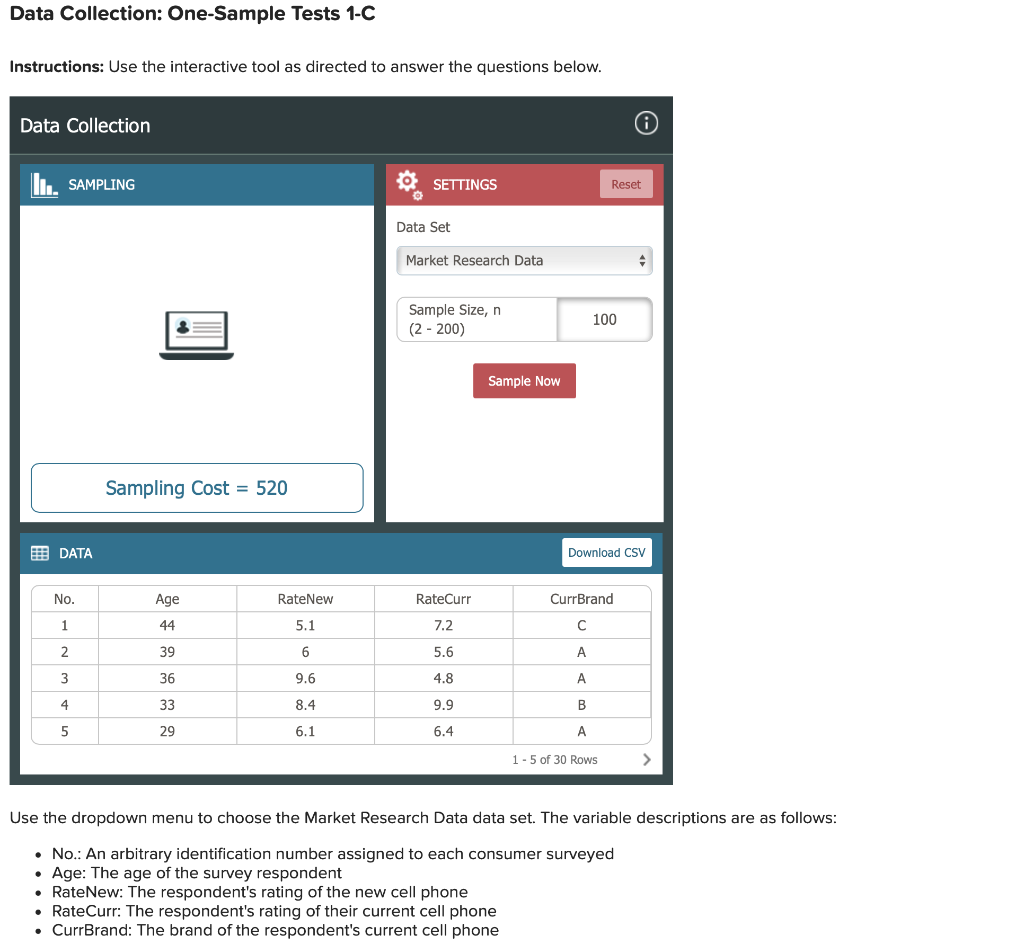 Data Collection: One-Sample Tests 1-A Instructions: | Chegg.com