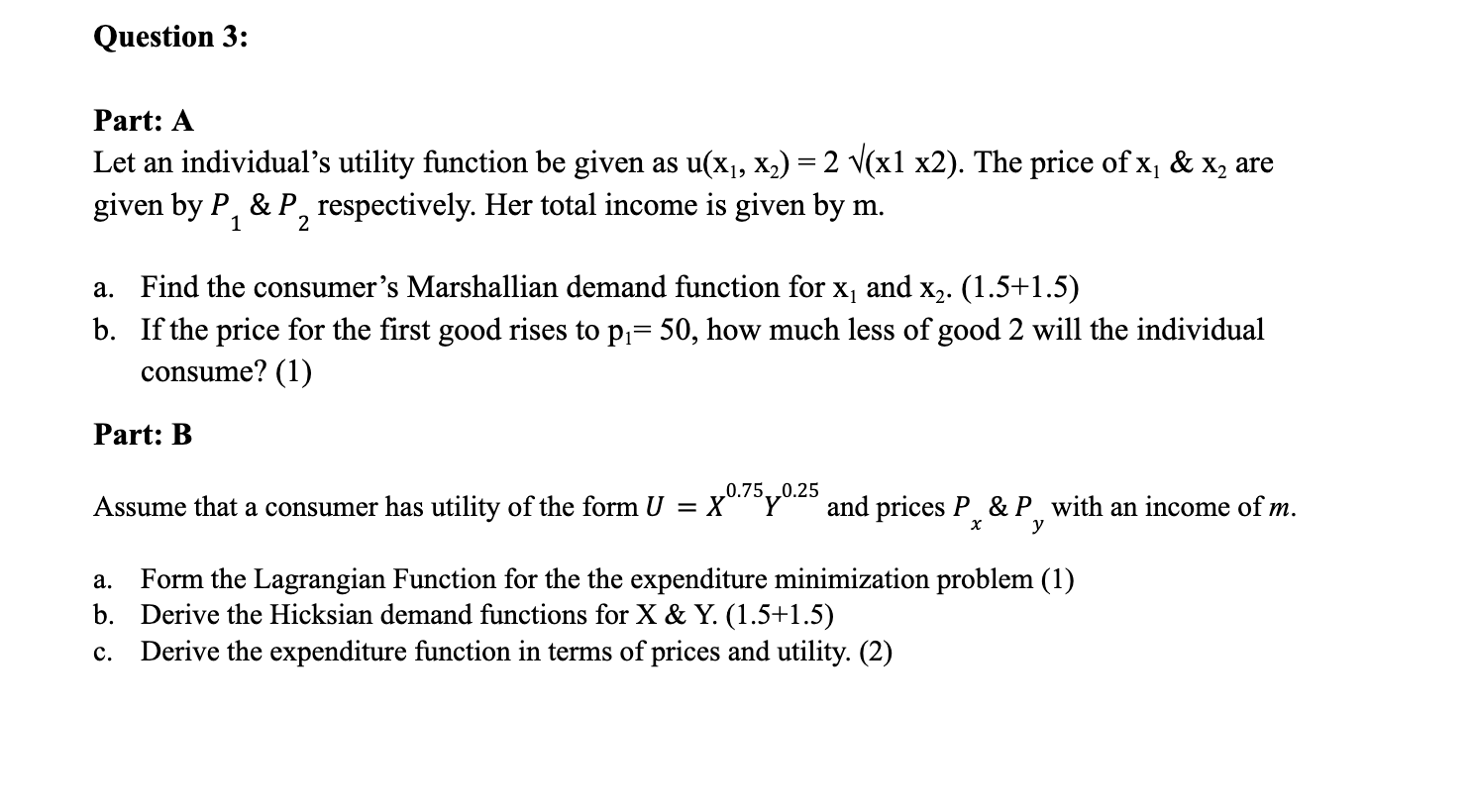 Part: A Let an individual's utility function be given | Chegg.com