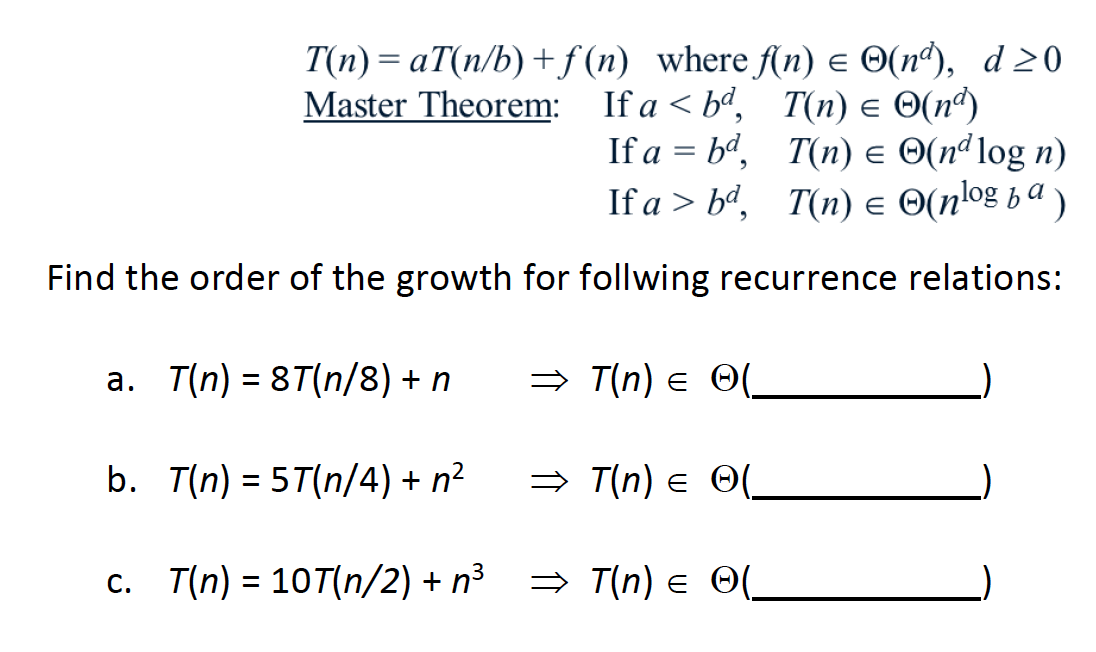 Solved 1.Using the general form of the Master Theorm | Chegg.com