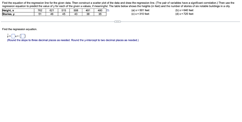Solved Find the equation of the regression line for the | Chegg.com