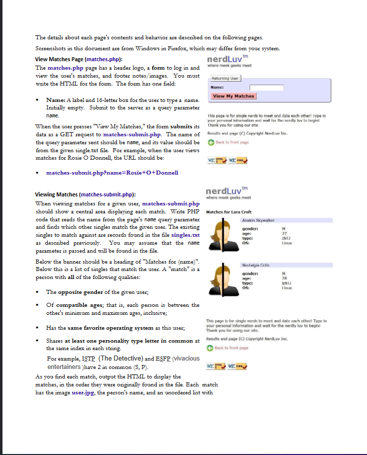 The details about each page's contents and behavior | Chegg.com