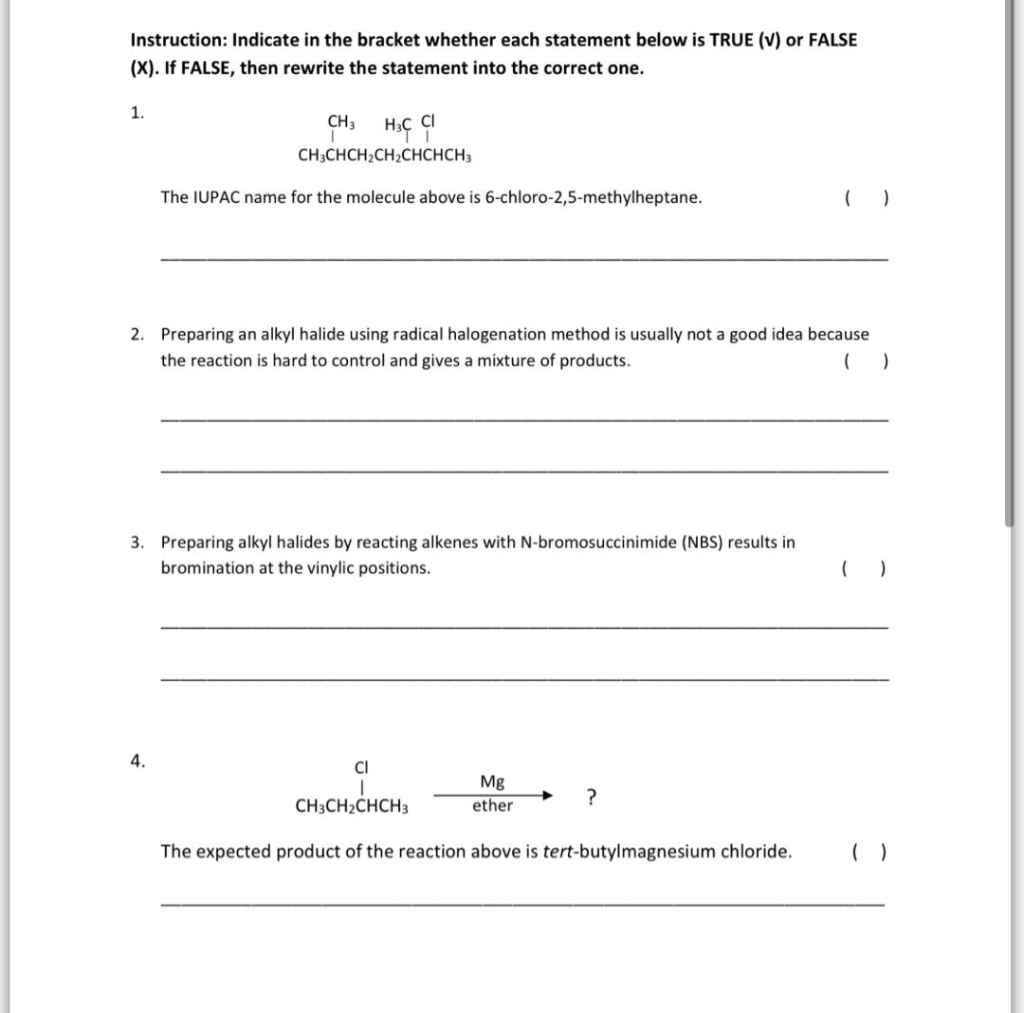 Solved Instruction: Indicate in the bracket whether each | Chegg.com