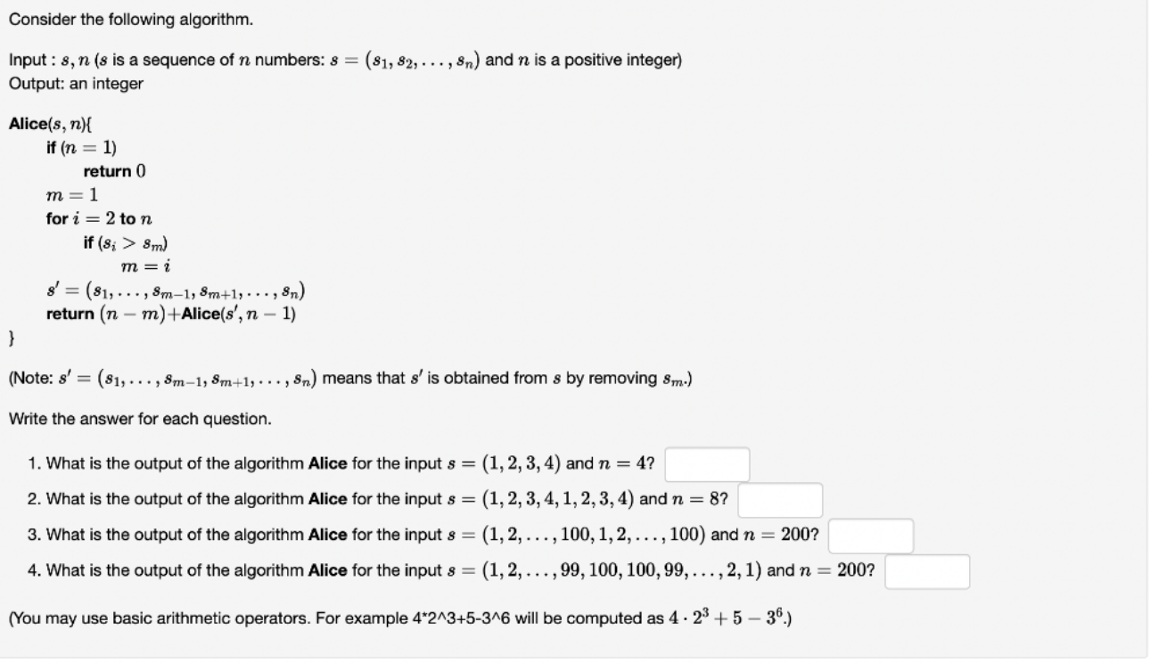 Solved Consider the following algorithm. Input: 8, n (8 is a | Chegg.com