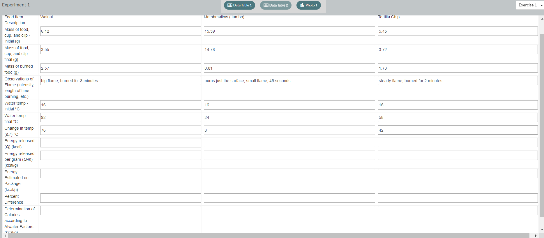 Experiment 1 Data Table 1 E Data Table 2 Photo 1 | Chegg.com Experiment 1 Data Table 1 E Data Table 2 Photo 1 | Chegg.com