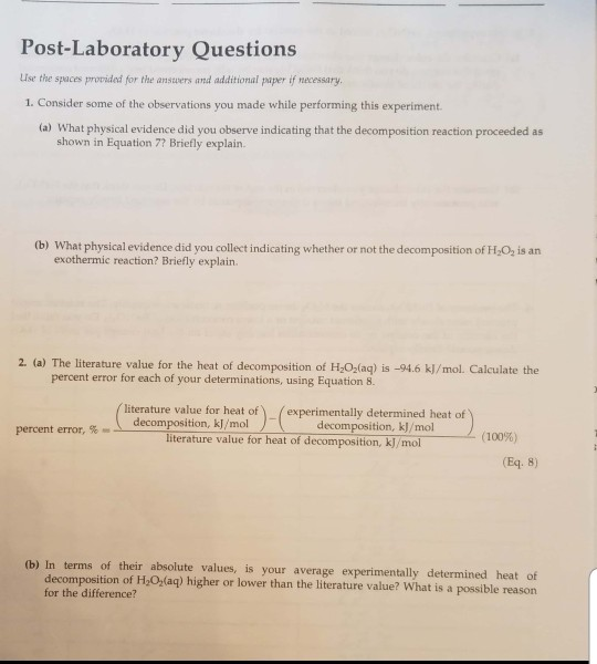 Post-Laboratory Questions Lise the spaces provided | Chegg.com