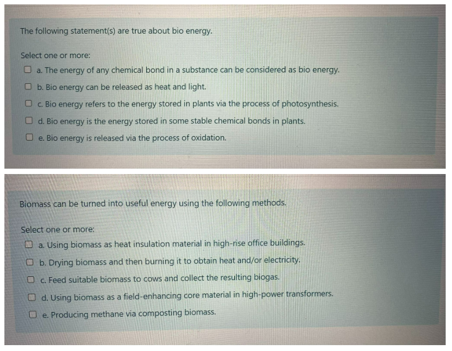 Solved The following statement(s) are true about bio energy. | Chegg.com